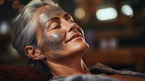Premium Ai Image Mature Senior Woman Getting Facial Treatment At The