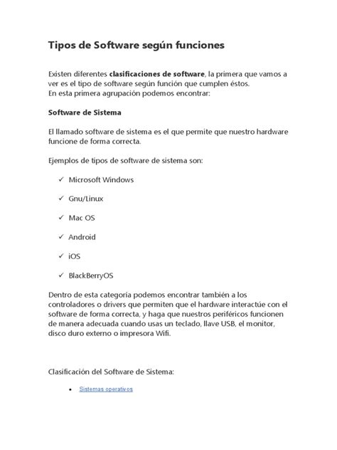 Tipos De Software Según Funciones Pdf Programación Programa De