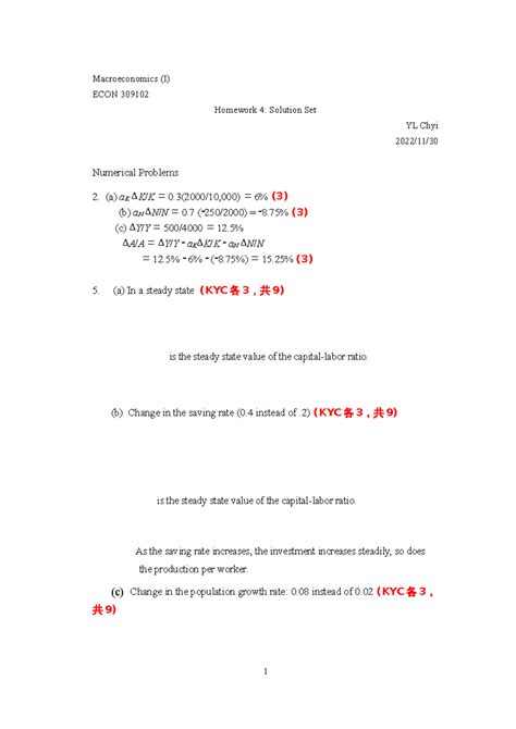HW 4 Ch 6 Solution Set Macroeconomics Macroeconomics I ECON 309102 Homework 4 Solution