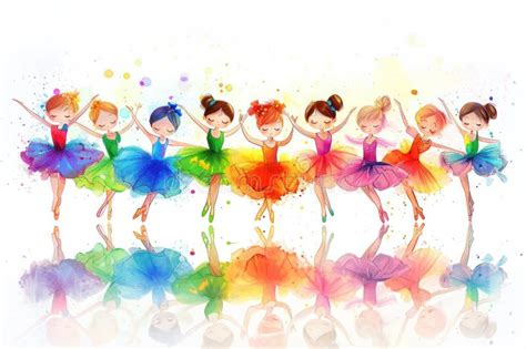 Ballerinas In Vibrant Tutus Perform Graceful Gestures In Unison Stock Illustration