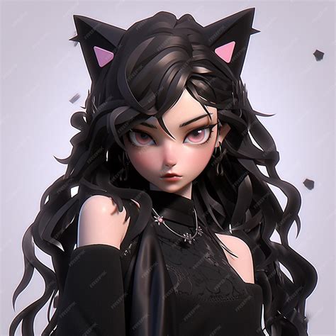Premium Photo Anime Style Girl With Black Hair And Cat Ears Posing