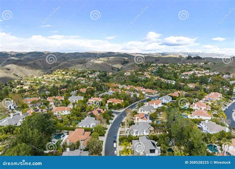 Aerial Exterior Shot Of A Luxury Home In Calabasas California Stock