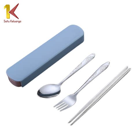 Jual Satu Keluarga Sendok Set 3in1 C495 Alat Makan Sendok Garpu Sumpit Set Stainless Steel