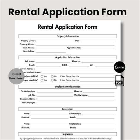 Rental Application Form Editable And Printable Landlord Rental