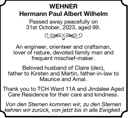 Wehner Hermann Paul Albert Wilhelm Tributes And Funerals The