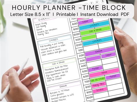 Hourly Planner Adhd Planner Time Blocking Planner Printable Work