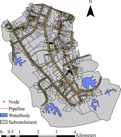 The Distribution Of The Nodes Pipelines And Subcatchments In The 1d Model Download