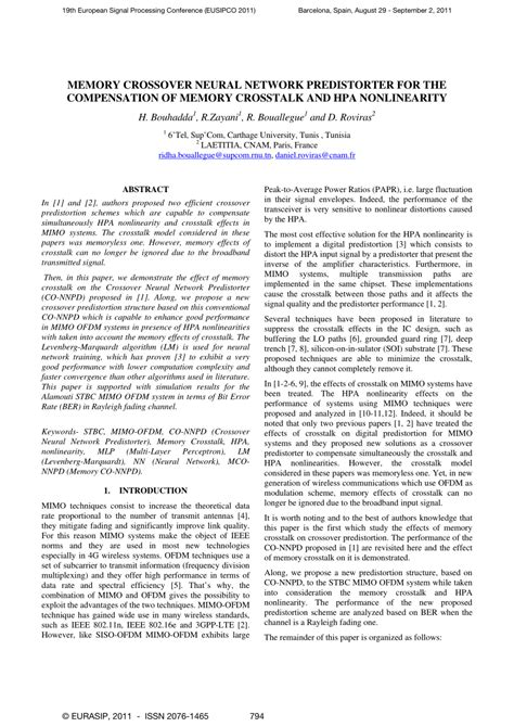 Pdf Memory Crossover Neural Network Predistorter For The Compensation Of Memory Crosstalk And