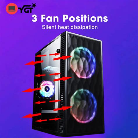 Ygt Black Pc Case With 2 Fan Tempered Glass Micro Atx Gaming Case