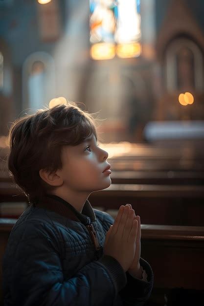 Premium Photo Boy Praying In A Catholic Church