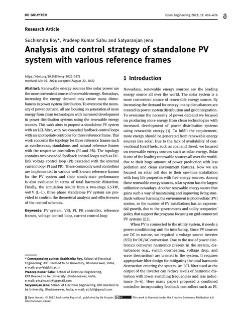 Pdf Analysis And Control Strategy Of Standalone Pv System With