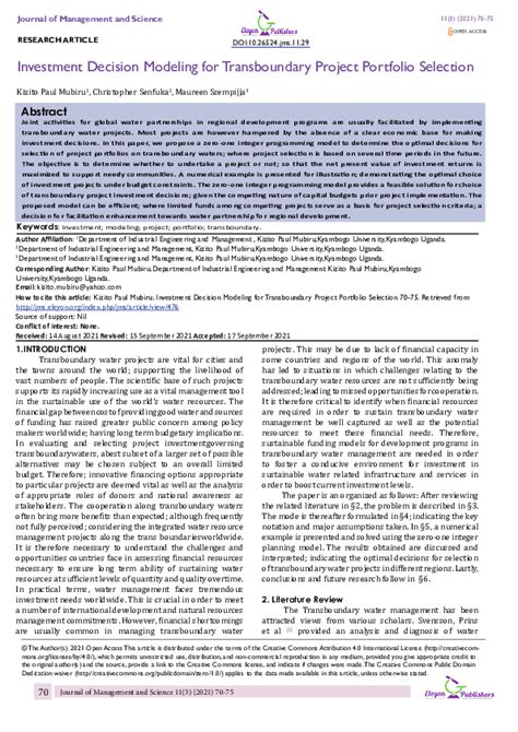 Pdf Investment Decision Modeling For Transboundary Project Portfolio Selection