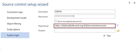 how to link a sql server database to a mercurial repository