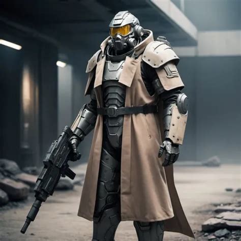 Sci Fi Soldier In Power Armor With A Shoulder Cape A