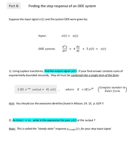 solved part b finding the step response of an ode system