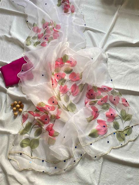 Exclusive Pure Organza Floral Digital Print With Handwork Saree