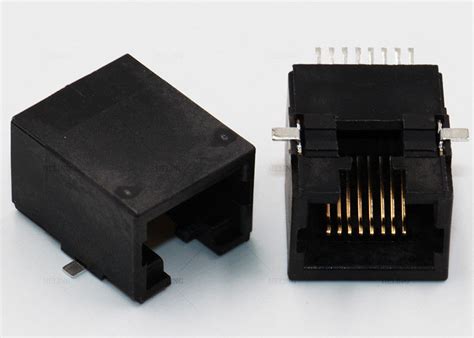 Right Angle Rj45 Surface Mount Socket Unshielded Black Without Housing Post