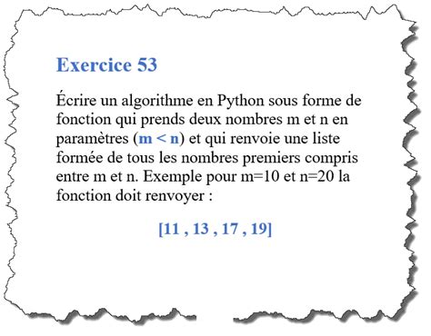 Solution Exercice 53 Algorithme Python Qui Détermine Tous Les Nombres Premier Dans Un
