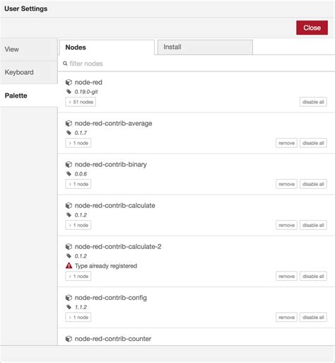 Palette Manager Node RED