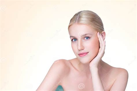 Personable Beautiful Woman With Perfect Smooth Skin Portrait Stock