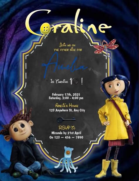 Coraline Digital Birthday Invitation Template Postermywall