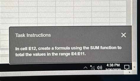 solved task instructionsin cell e12 ﻿create a formula using