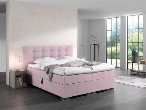 Boxspring Bed Malaga Roze Velvet 140x200 Cm Compleet Met Vaste Matras