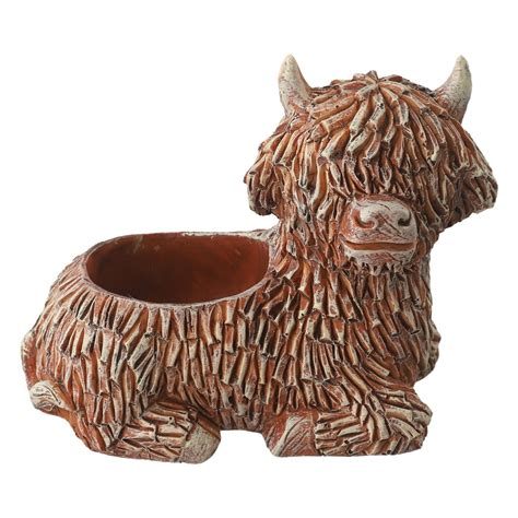 Chengsi Highland Cattle Potted Statue Resin Figurine Home Decor Art