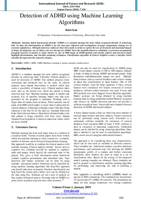 Pdf Detection Of Adhd Using Machine Learning Algorithms Rohit Kale