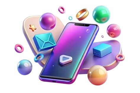 3d Smartphone With Festive Holographic Icons Concept As A Smartphone