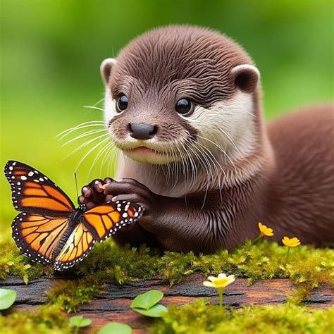 Premium Photo Otter Plays With Butterfly