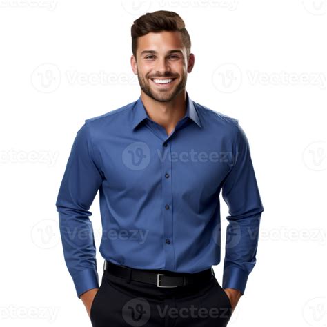 Businessman Is Wearing A Blue Shirt And Black Pants Isolated On