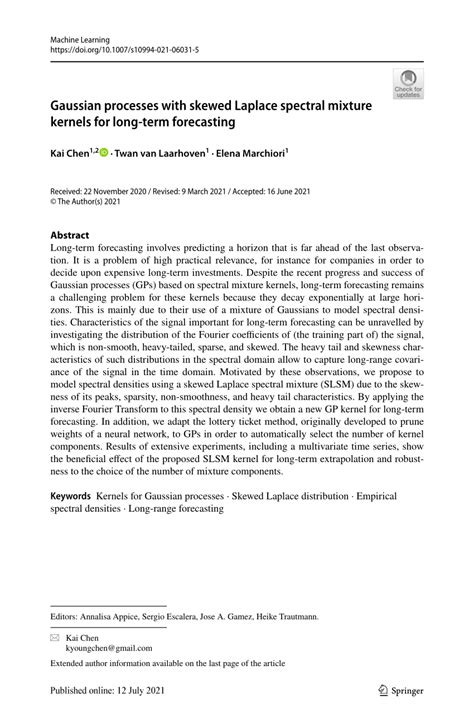 Pdf Gaussian Processes With Skewed Laplace Spectral Mixture Kernels For Long Term Forecasting