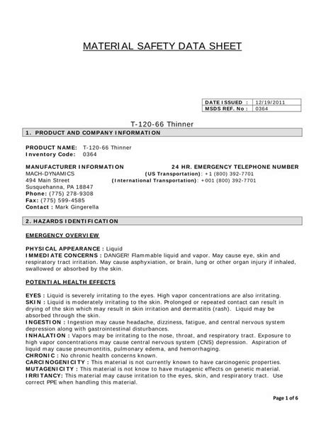 Pdf Material Safety Data Sheet Mach · This Material Is