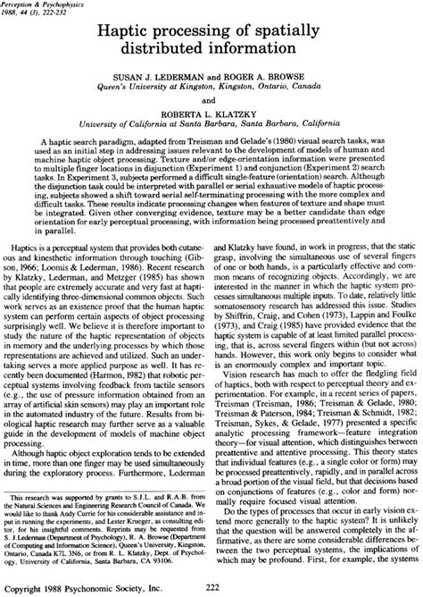 Pdf Haptic Processing Of Spatially Distributed Information