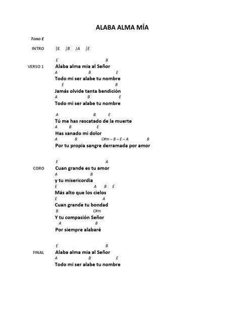 Alaba Alma Mía Letra Y Acordes Pdf