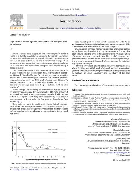 Pdf High Levels Of Neuron Specific Enolase After Cpr And Good