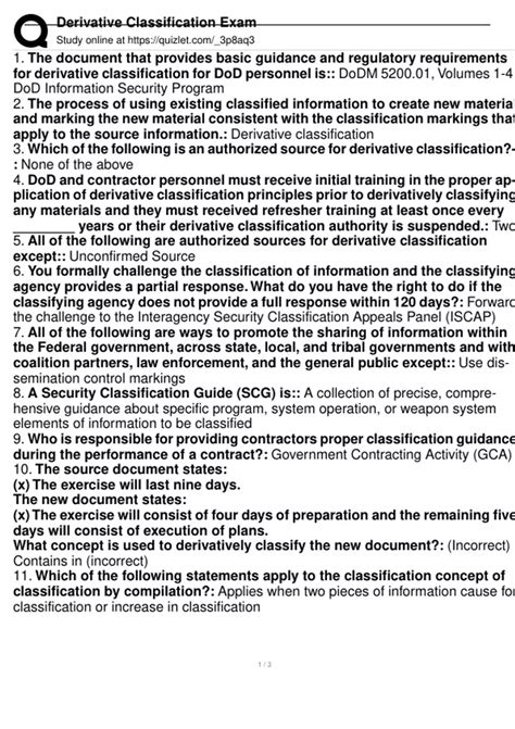 Derivative Classification Exam Revised And Verified Complete Solutions