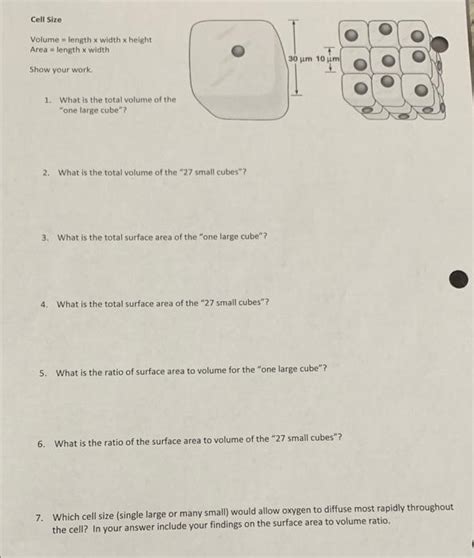 Solved Cell Size Volume Length X Width X Height Area