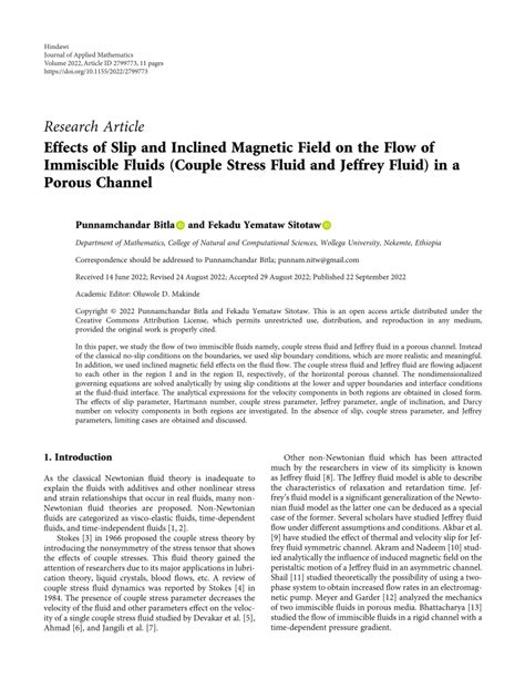 Pdf Effects Of Slip And Inclined Magnetic Field On The Flow Of Immiscible Fluids Couple