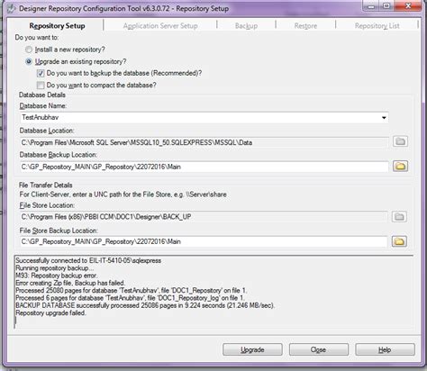 Error M93repository Backup Error Error Creating Zip Filebackup Has Failed In Engageone Designer