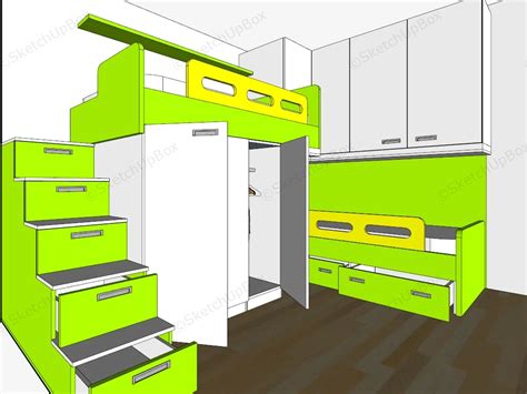 Small Dorm Room Design Sketchup 3d Model Skp File Download Sketchupbox