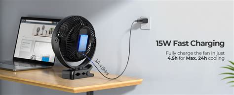 Koonie 10000mah Portable Clip On Fan With Led Lantern And Hook 8
