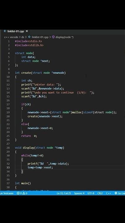 Program To Create And Display Singly Link List Cclanguage Shorts Coding Ds Code Youtube