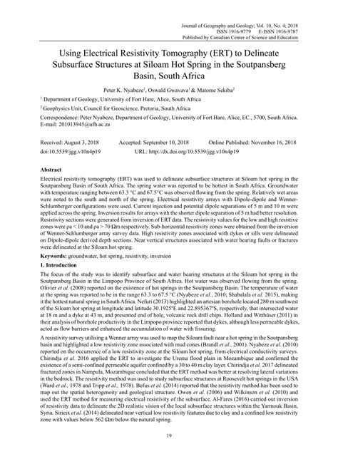 Pdf Using Electrical Resistivity Tomography Ert To Delineate Subsurface Structures At Siloam