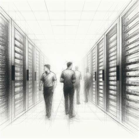 premium photo sketch of server rack cluster in a data center with