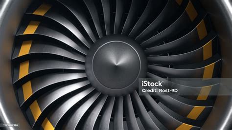 3d 그림 제트 엔진 근접 보기 제트 엔진 블레이드 제트 엔진 블레이드의 전면 보기 터보 젯의 회전 블레이드 비행기의 일부입니다