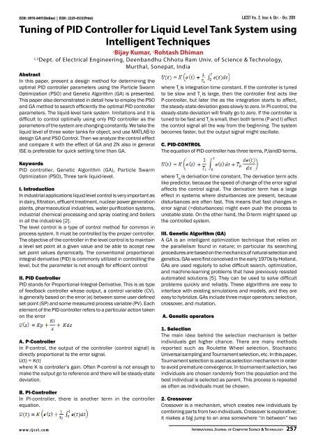 Tuning Of PID Controller For Liquid Level Tank System Using IJCST