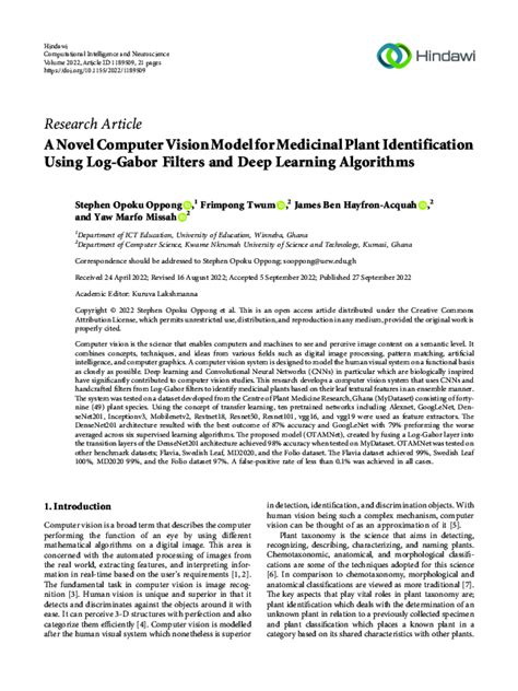 Pdf A Novel Computer Vision Model For Medicinal Plant Identification Using Log Gabor Filters