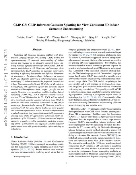 Clip Gs Clip Informed Gaussian Splatting For View Consistent 3d Indoor Semantic Understanding
